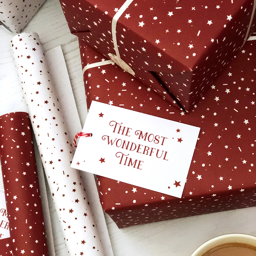 The Most Wonderful Time Red Christmas Wrapping Paper Set