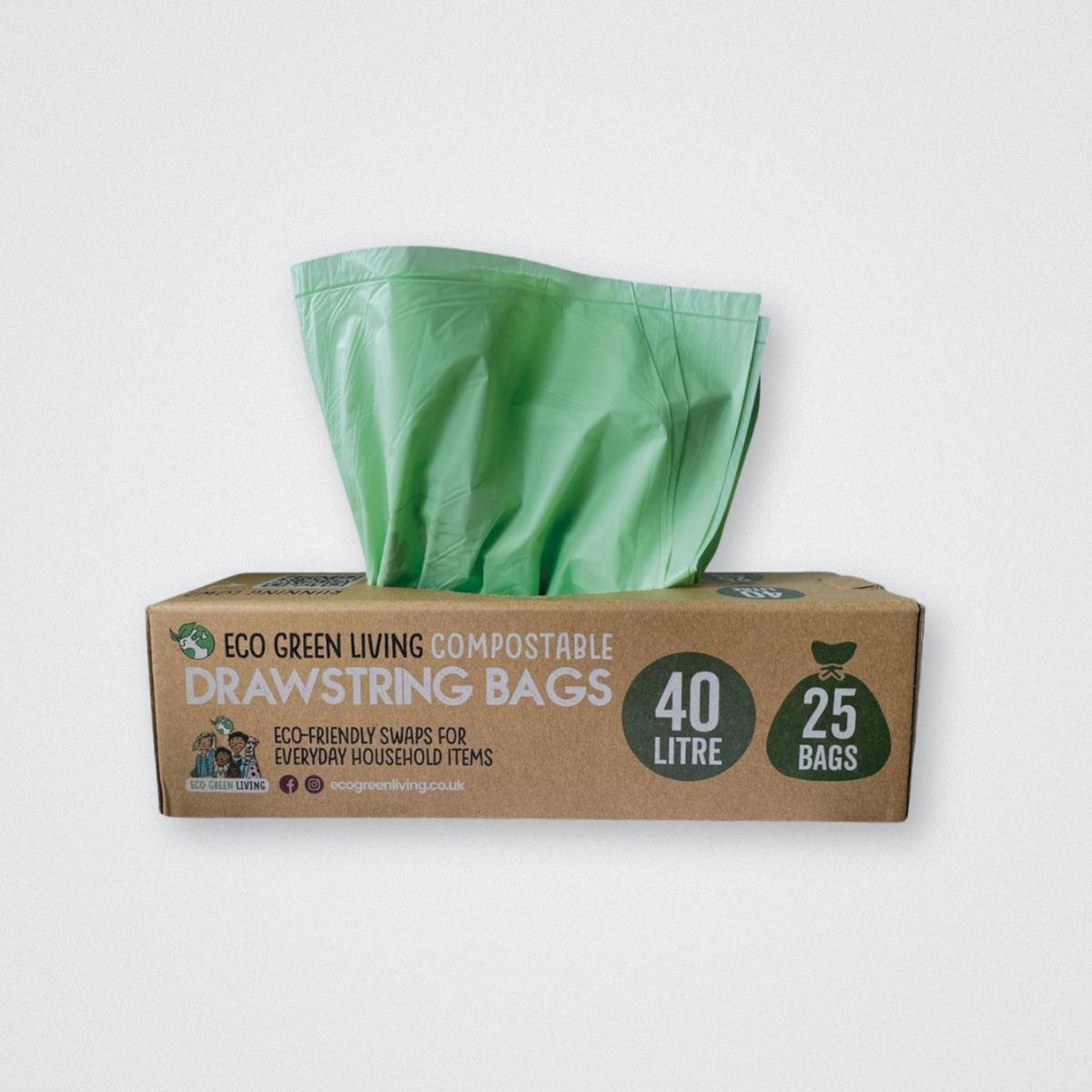 Compostable Drawstring Bin Bags 40 Litre (25 bags) – Plastics Free